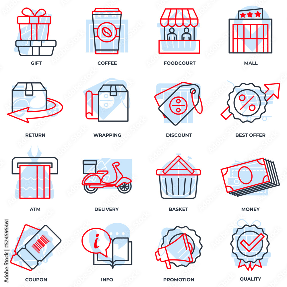 Set of Shopping malls icon logo vector illustration. Online supermarket ...