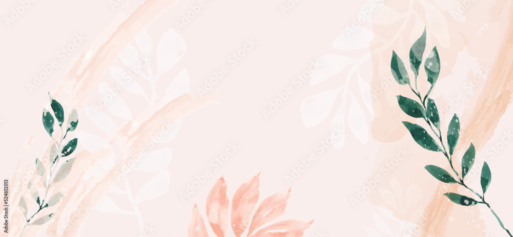 Abstract watercolor floral art background vector. Minimal luxury style ...