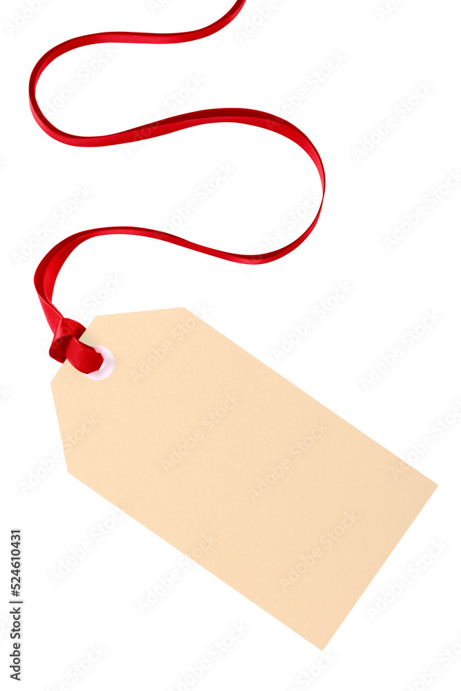Plain gift tag with red ribbon isolated transparent background photo ...