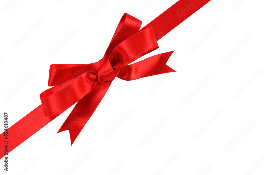Red gift ribbon and bow isolated diagonal transparent background photo ...