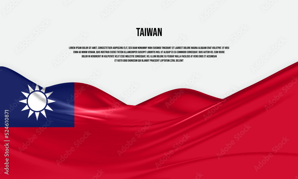 Taiwan flag design. Waving Taiwan flag made of satin or silk fabric ...