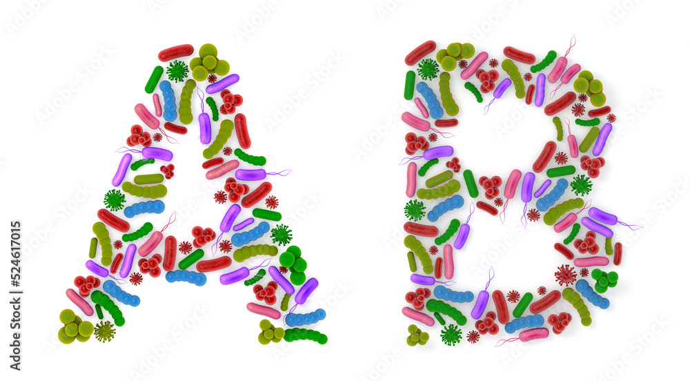 Alphabet A B made of Bacteria isolated on white background, bacteria ...