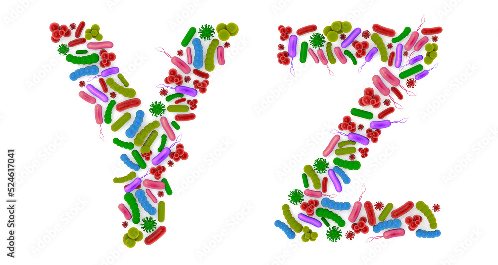 Alphabet Y Z made of Bacteria isolated on white background, bacteria ...
