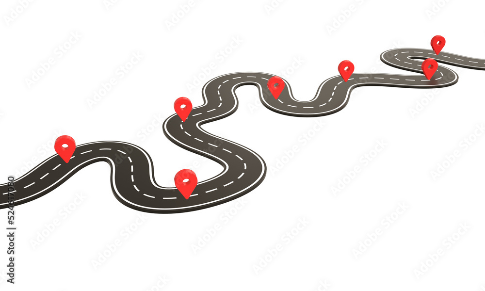 Winding road infographics and map location pin rendering design ...