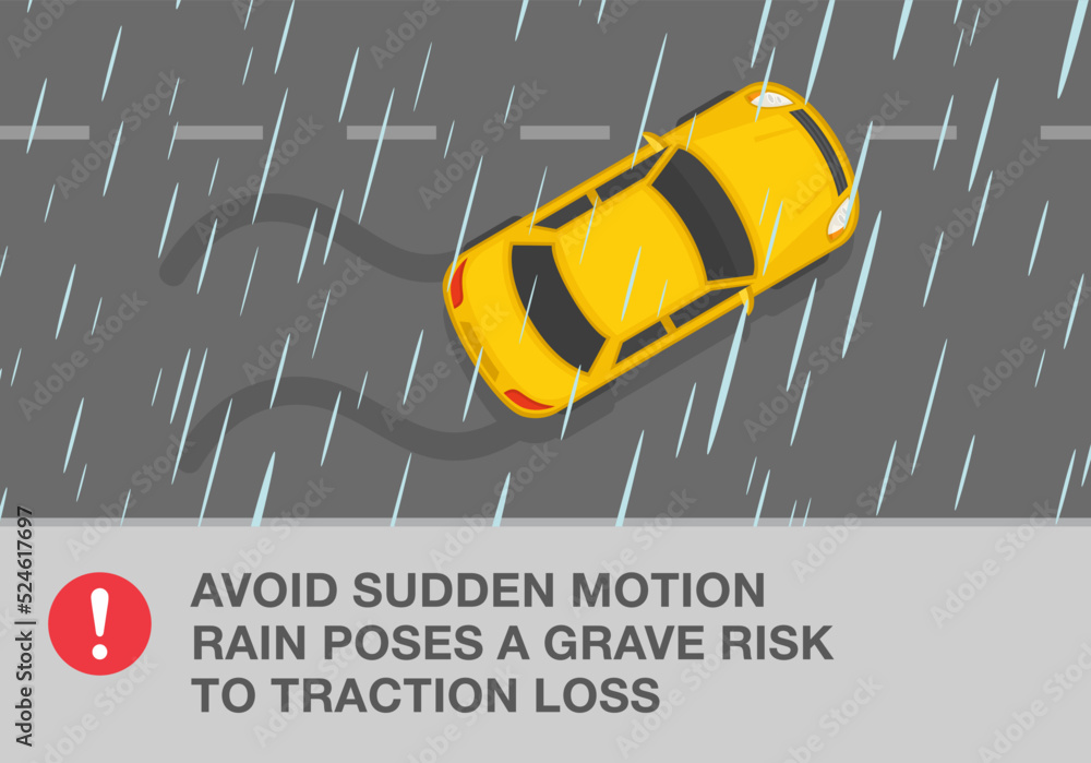 Safe car driving tips and rules. Driving on a rainy and slippery road ...