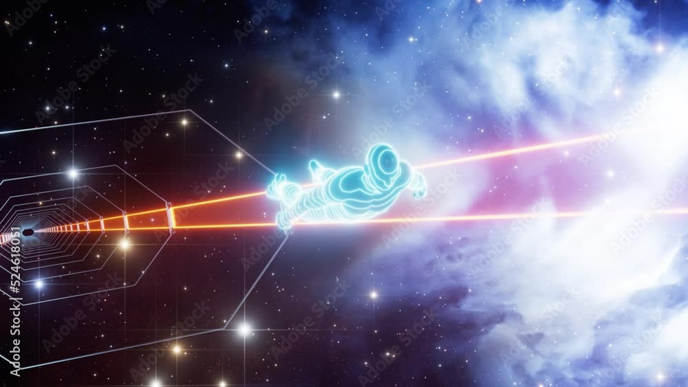 neon man flying in space neon arcade retro futuristic looping animation ...