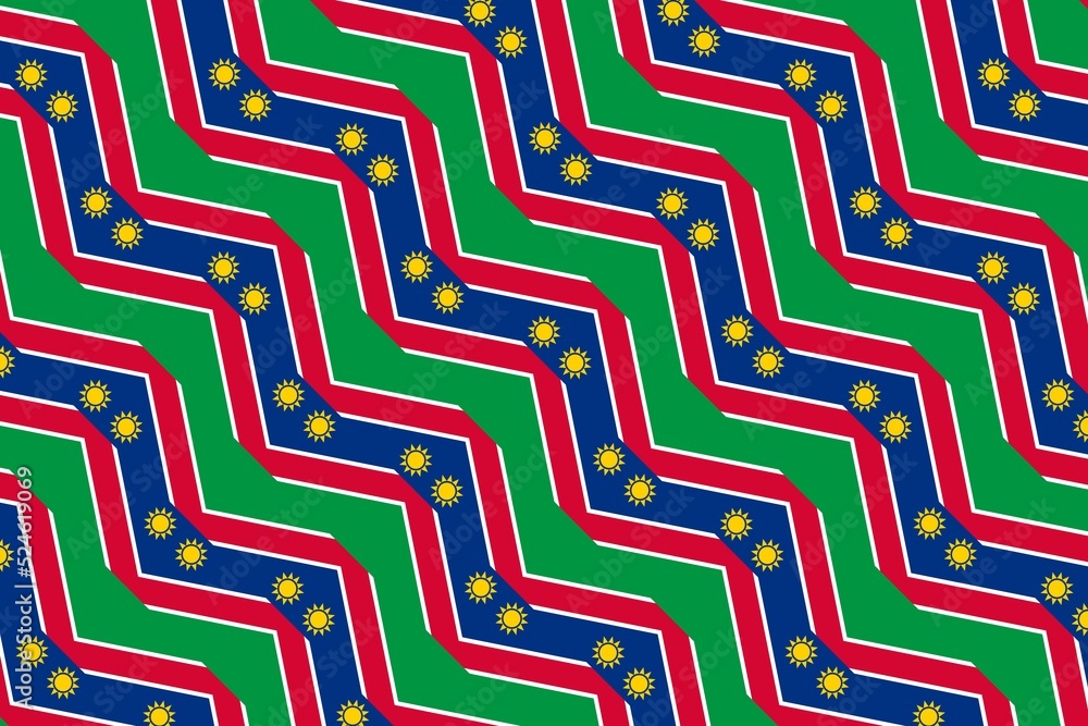 Geometric pattern in the colors of the national flag of Namibia. The ...