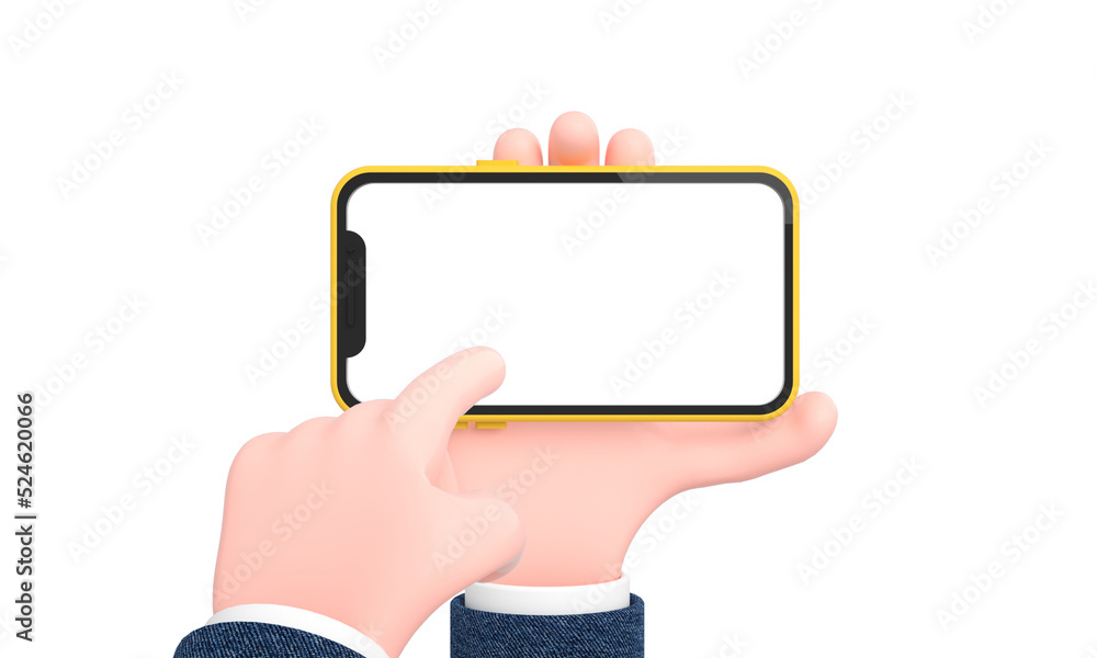 Hand holding mobile phone or smartphone isolated with blank screen for ...