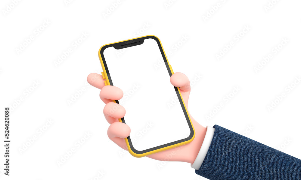 Hand holding mobile phone or smartphone isolated with blank screen for ...