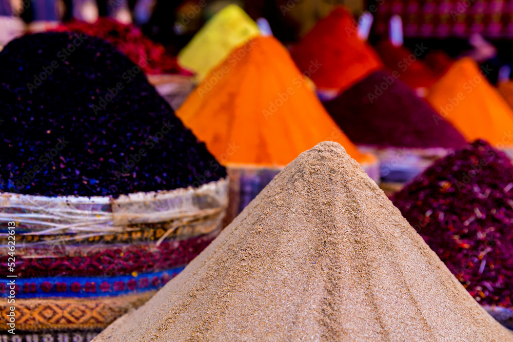 Spices Market with colourful mood. Multicolor spices sold at Egypt ...
