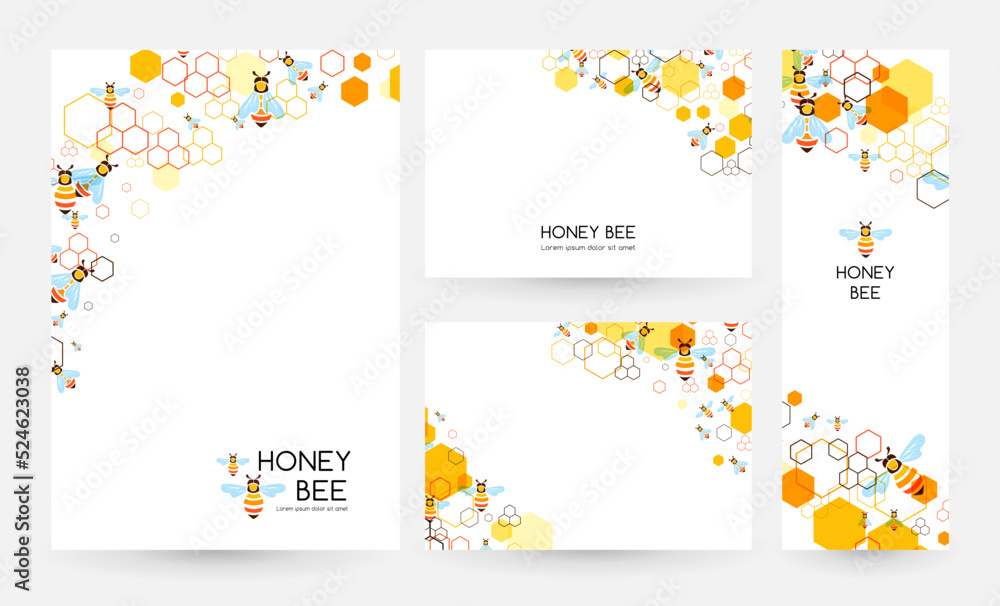 Poster Honeycombs and bee. Design collection. Vector illustration ...