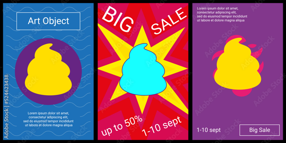 Trendy retro posters for organizing sales and other events. Large poop ...