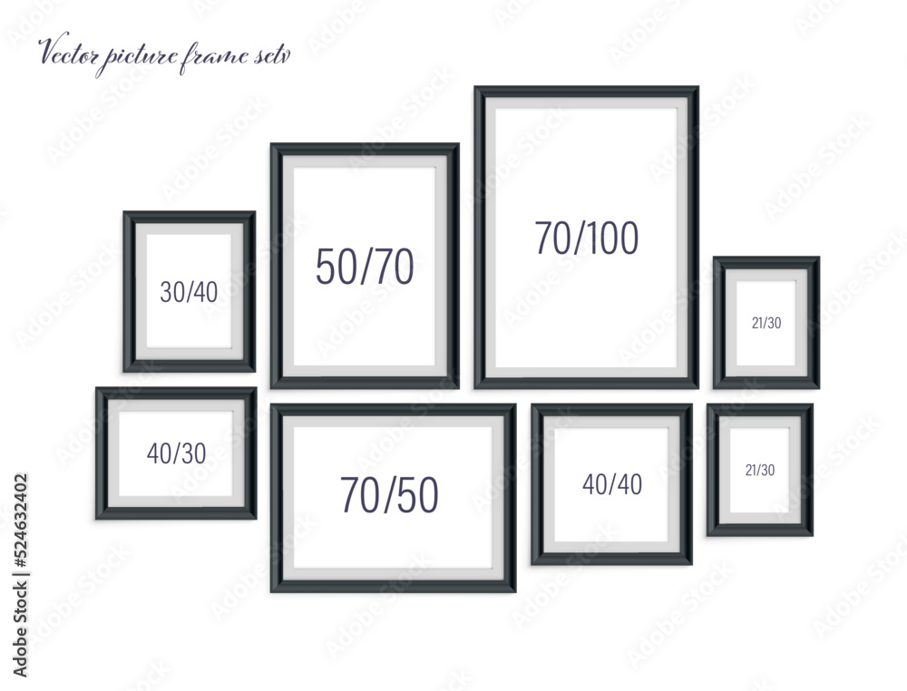 Vector black picture frame set idea, inspiration on transparent white ...