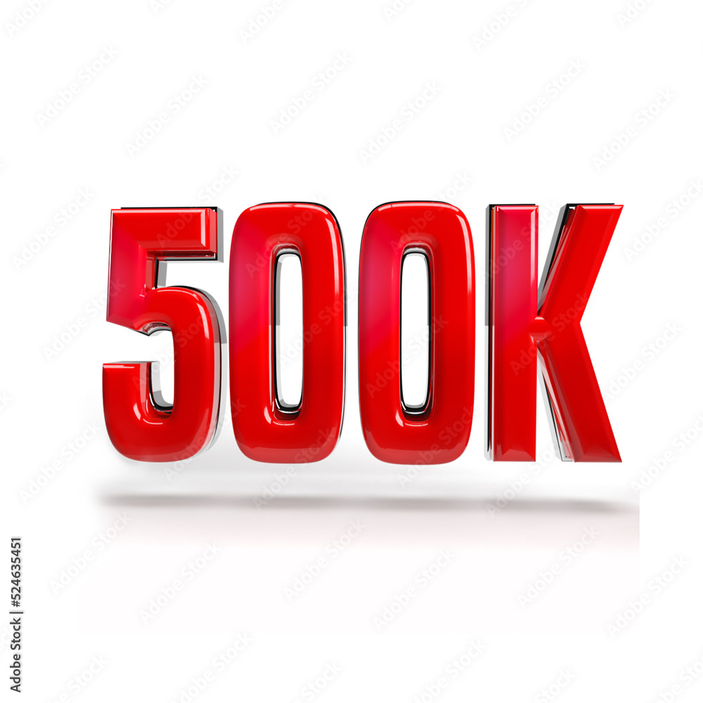 Retro-style plastic red text effect for 500K followers or subscribers ...