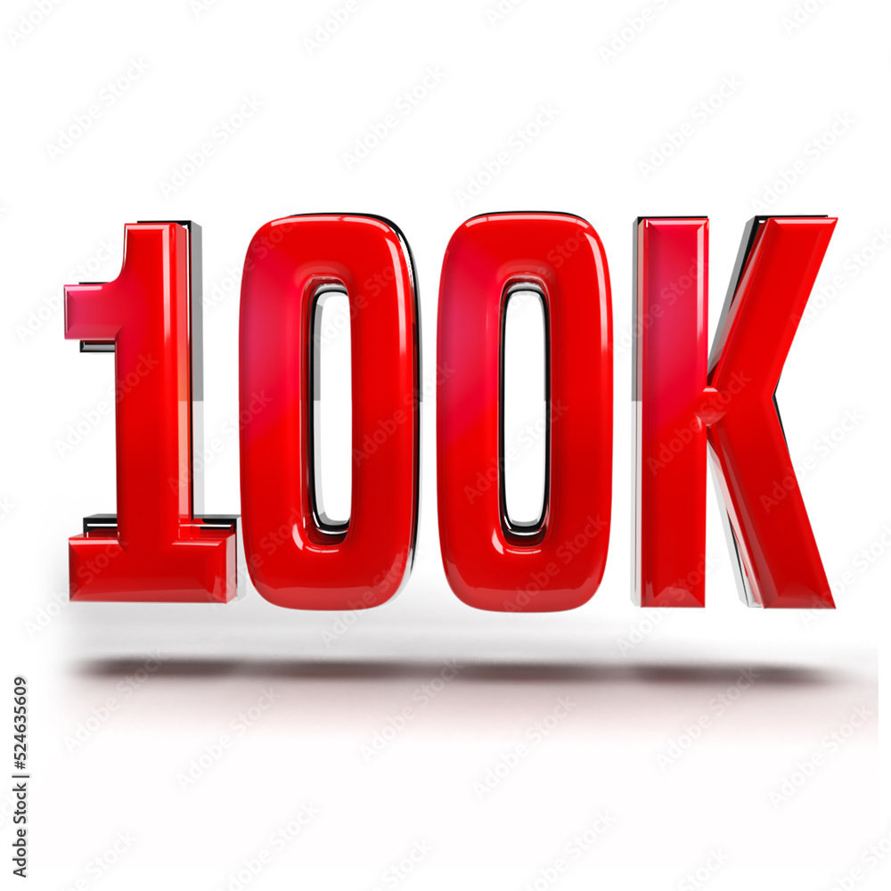 100K follower red color 3D text design. 3D text effect illustration ...