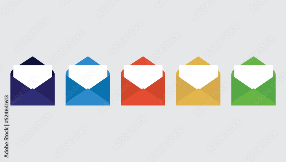 Message letter mail symbol. open mail envelope icon set. Stock Vector ...