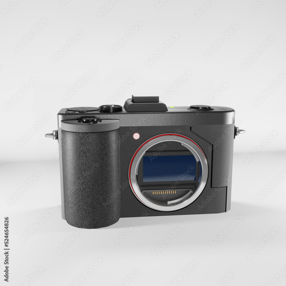 professional DSLR camera 3D image. mirrorless digital camera isolated white image. camera mock ...