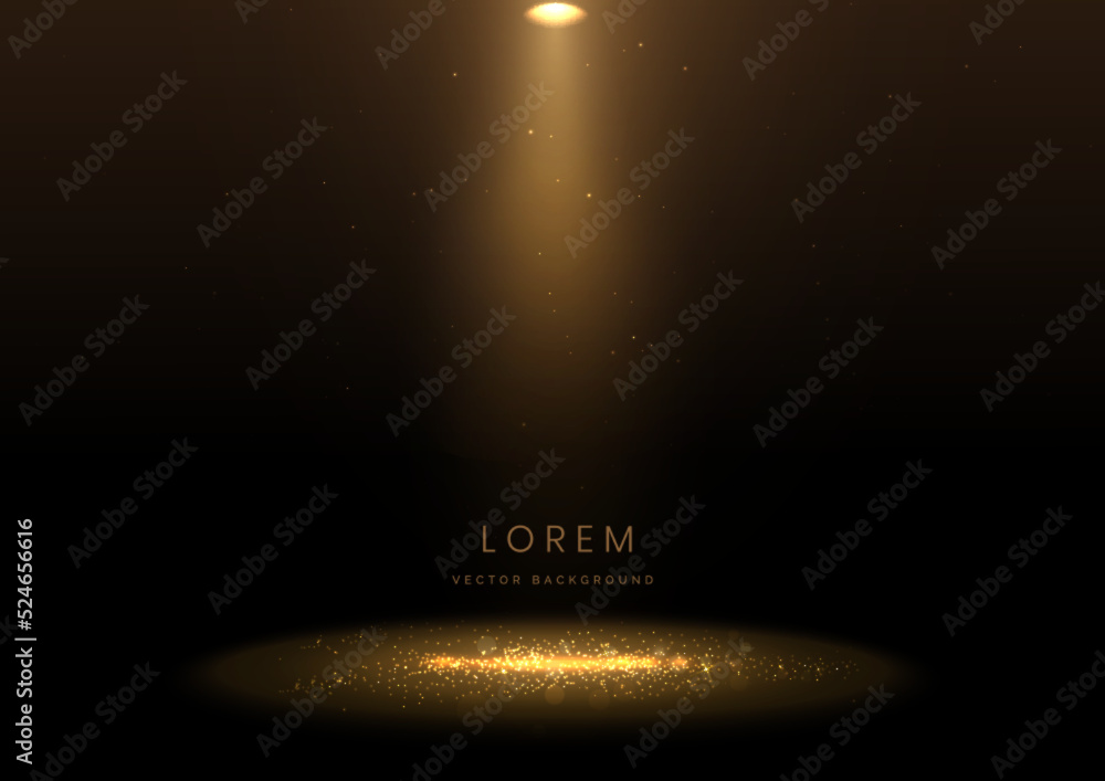 Elegant golden stage glowing with lighting effect sparkle on black background. Template premium ...