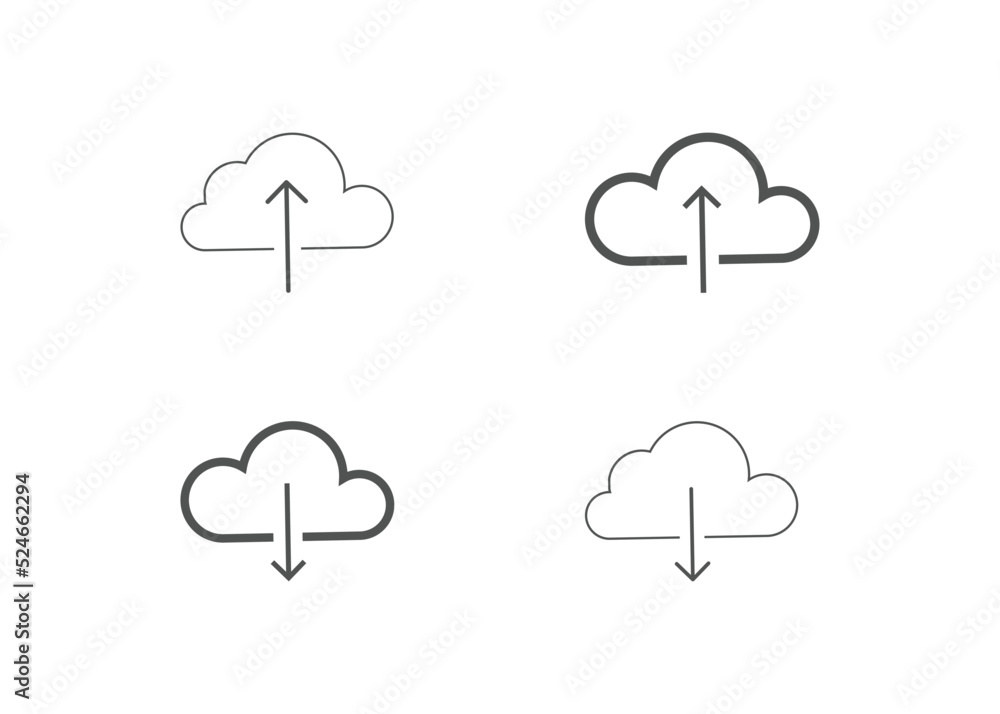 Set of download and upload icons. Upload download cloud symbol Vector ...