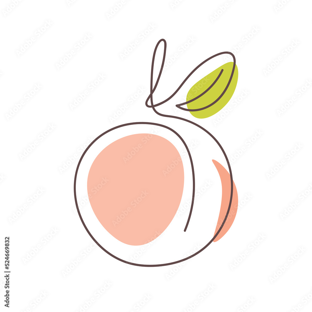 Peach one line drawing art style. Vector illustration isolated on white ...