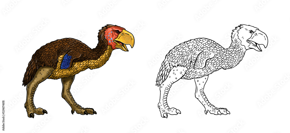 Prehistoric birds of prey - gastornis. Drawing with extinct predators ...