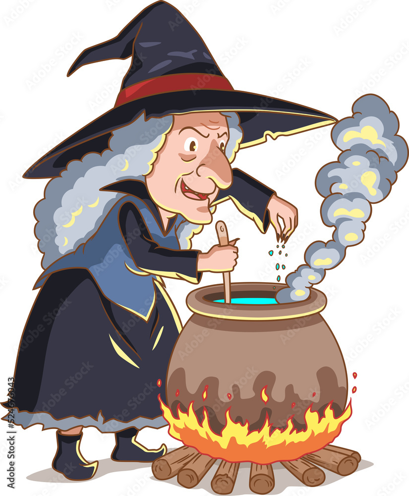 Cartoon character of old witch boiling poison. Stock Illustration ...