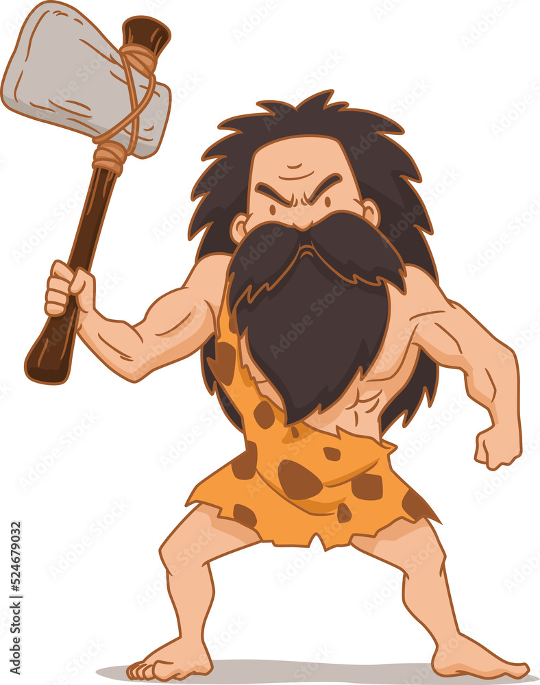 Cartoon caveman holding stone axe. Stock Illustration | Adobe Stock