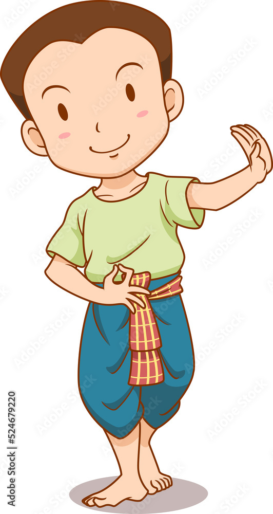 Cartoon traditional Thai dancer boy. Stock Illustration | Adobe Stock