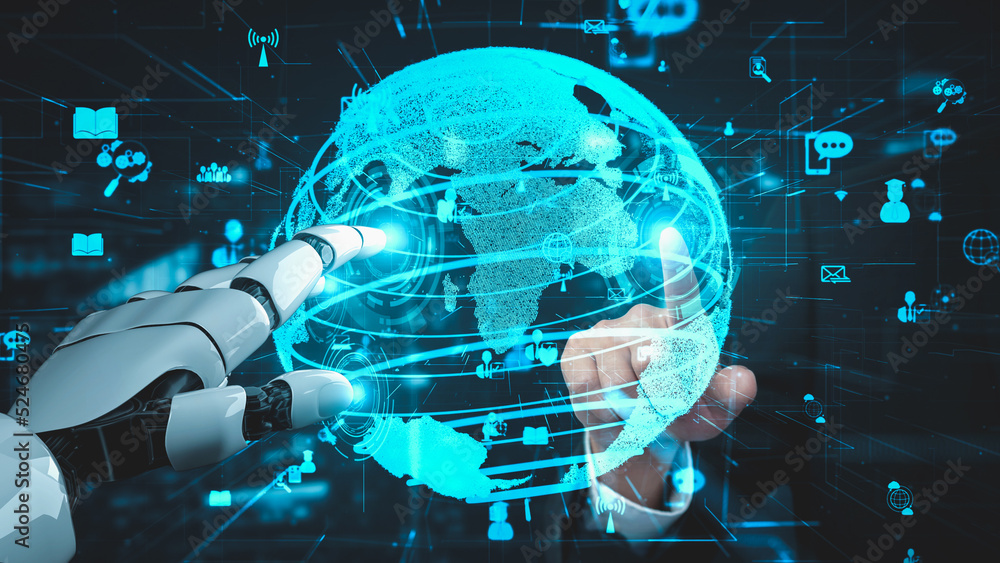 Futuristic robot artificial intelligence enlightening AI technology ...