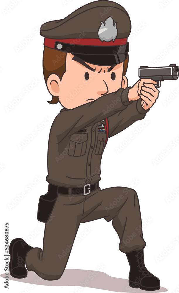 Cartoon character of Thai police pointing a gun. Stock Illustration ...