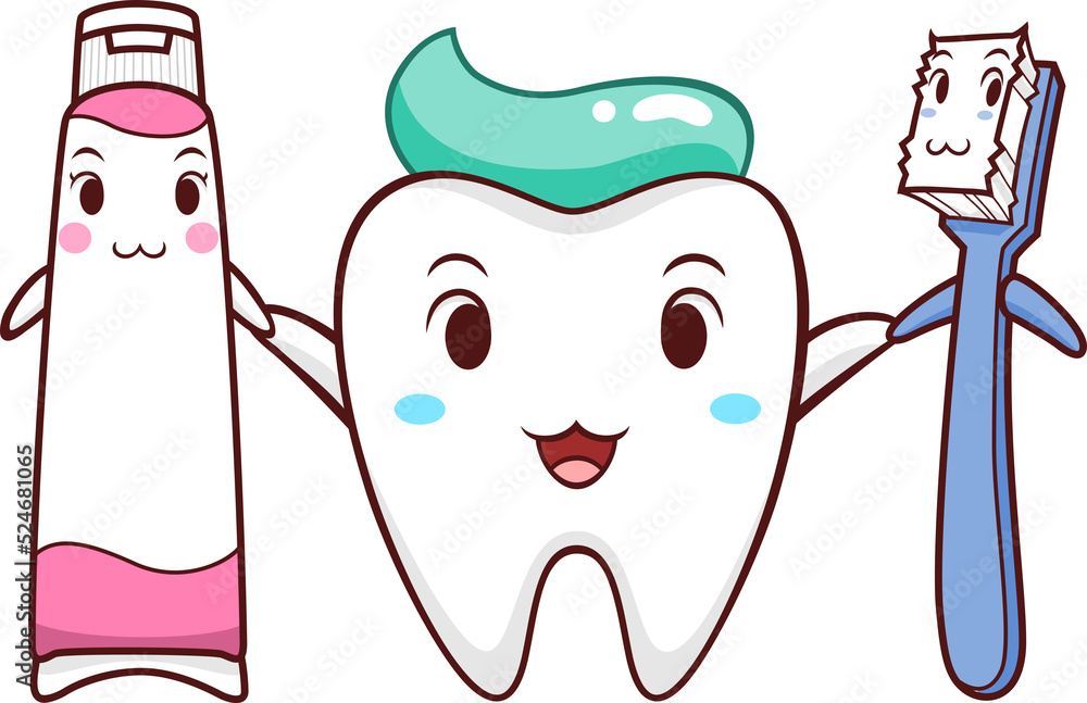 Cartoon illustration of tooth, toothbrush and toothpaste. Stock ...