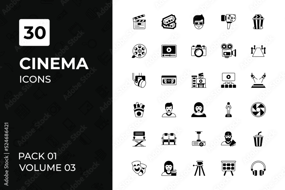 Cinema icons collection. Set contains such Icons as 3d, camera, chair ...
