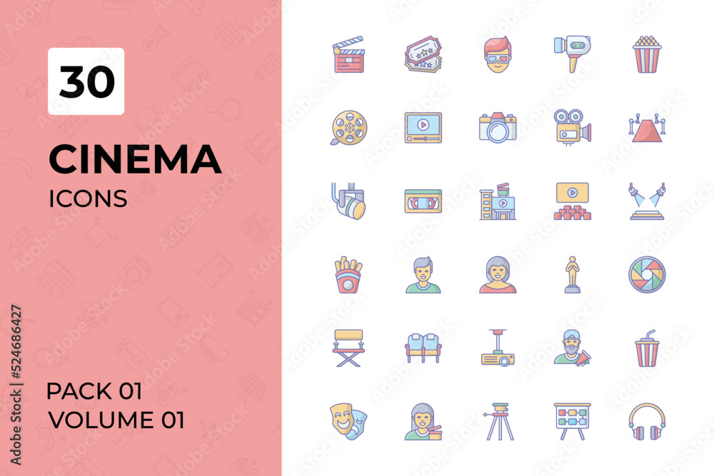 Cinema icons collection. Set contains such Icons as 3d, camera, chair ...