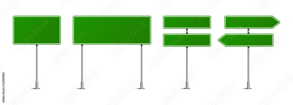 Vector illustration of green road signs isolated on white background ...