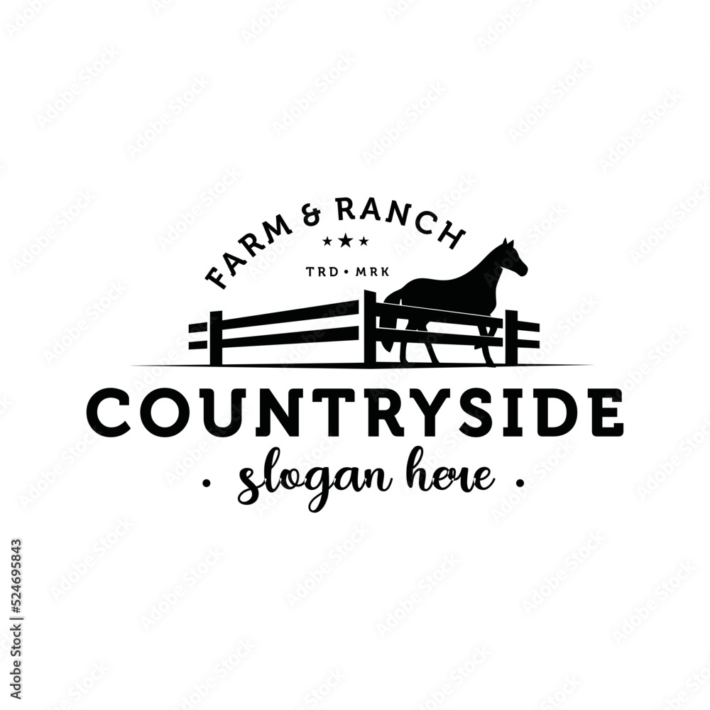 Horse silhouette behind wooden fence paddock for countryside western ...