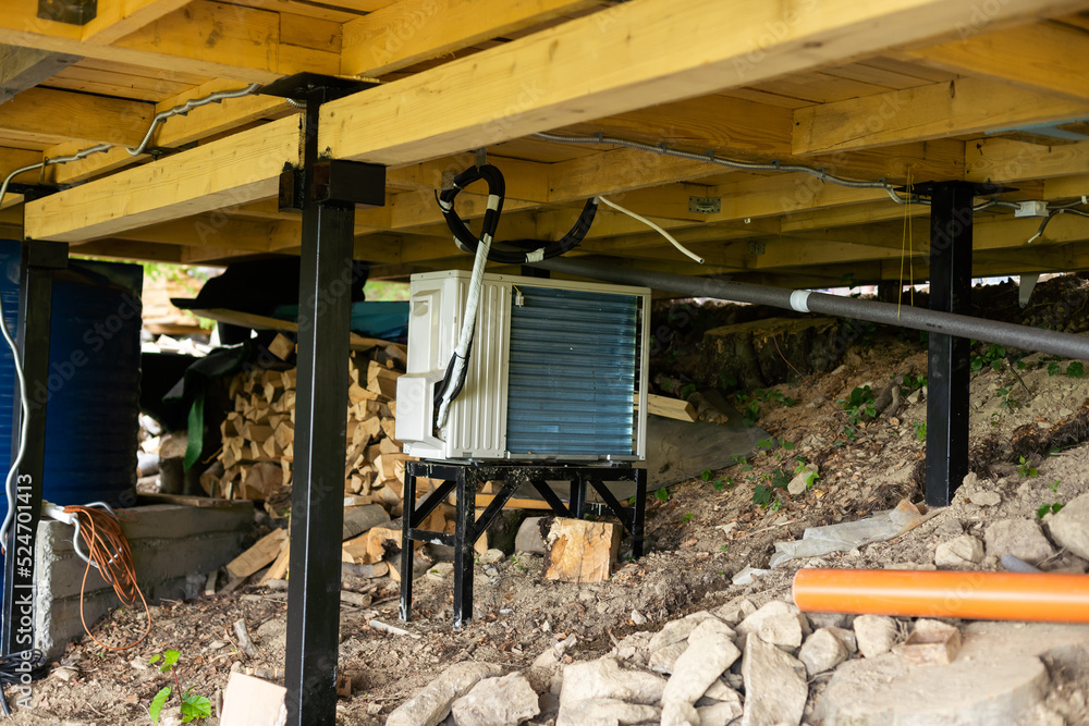 New modern HVAC air conditioning external compressor unit preapred for ...