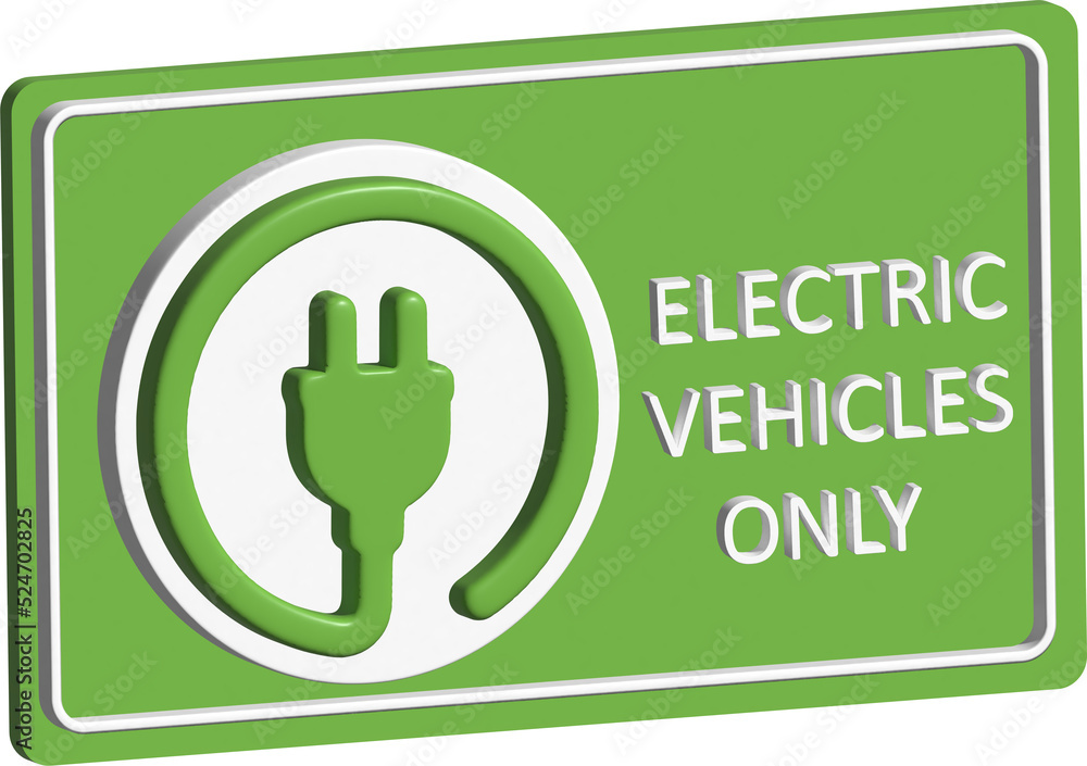 3D Realistic Electric Vehicle Only Parking Sign, EV Plug In Glyph ...