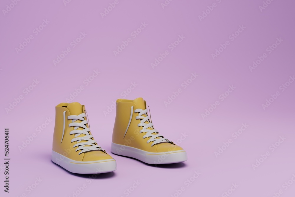 beautiful sports shoes for any outfit. yellow sneakers on a purple ...