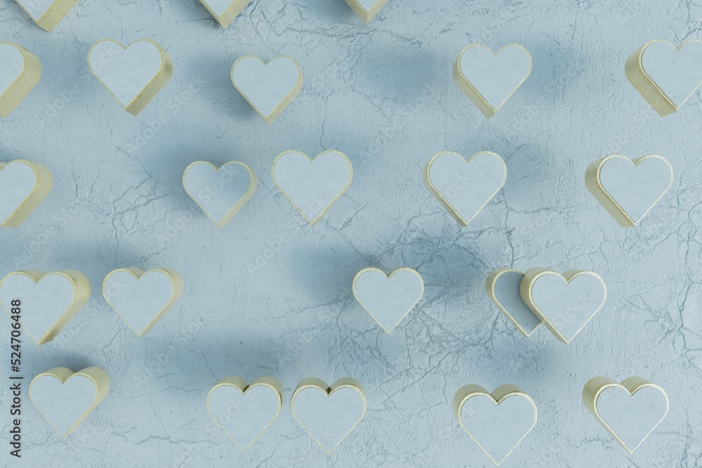 abstract background. patterns of marble hearts with golden rims on a ...