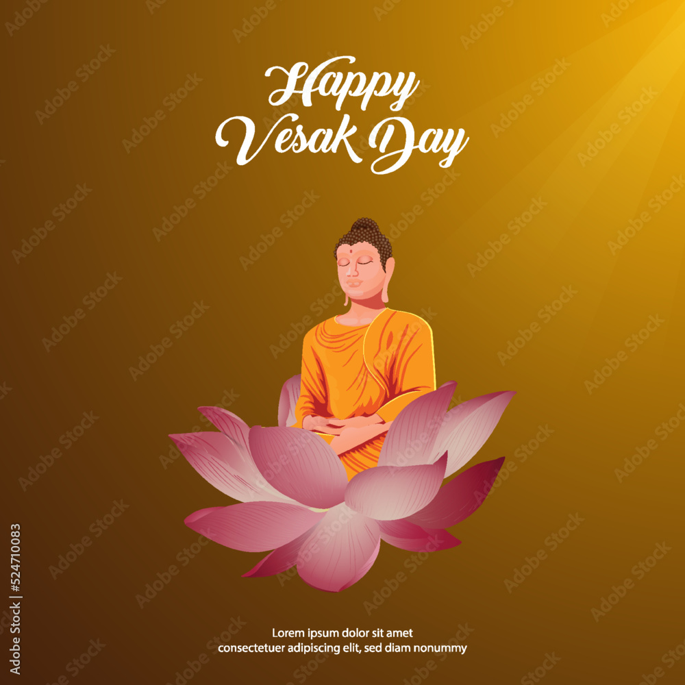 Happy Vesak Day, Greeting with Gautama Buddha and lotus Stock Vector ...