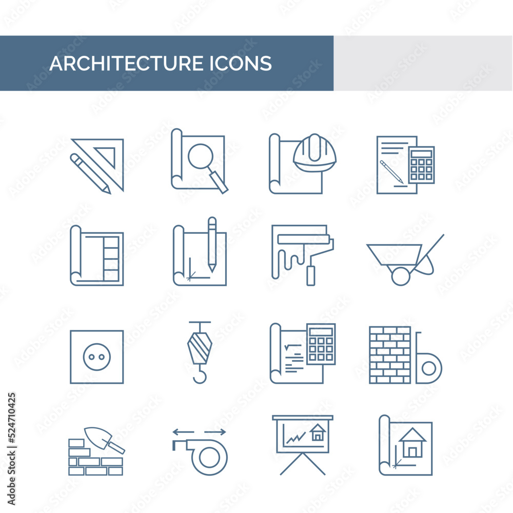 Set of architecture construction line icons. Architectural elements and ...