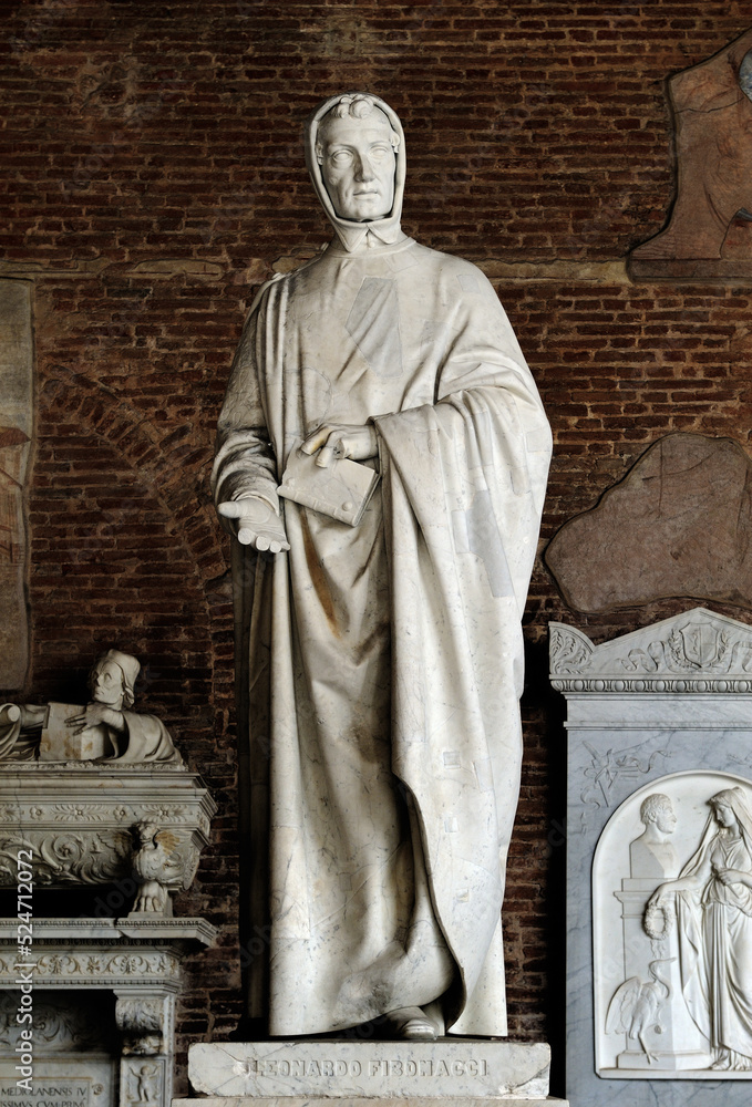 Statue of famous mediaeval mathematician Fibonacci in the Camposanto ...
