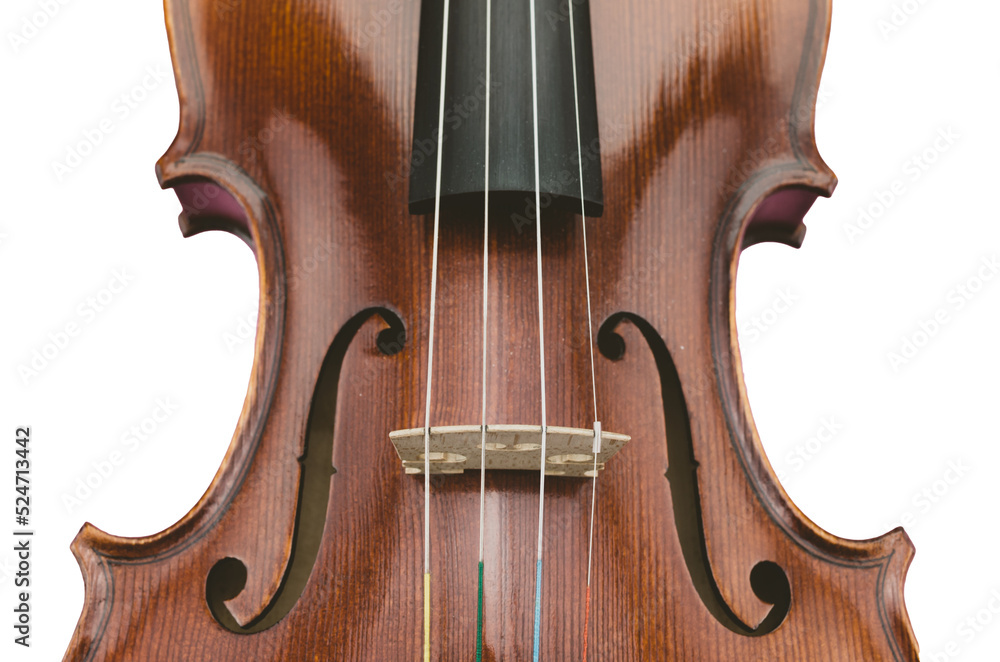 dettaglio di tavola armonica di violino con ponticello e tastiera su ...