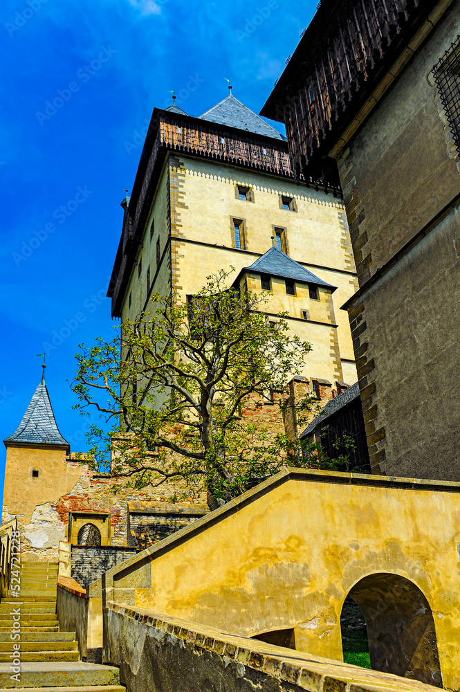 Karlštejn castle, a large Gothic castle founded in 1348 by Charles IV ...