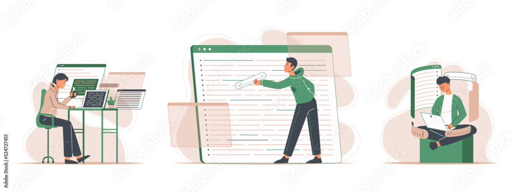 Software Engineers It Developers And Programmers Characters People Script Coding And Testing