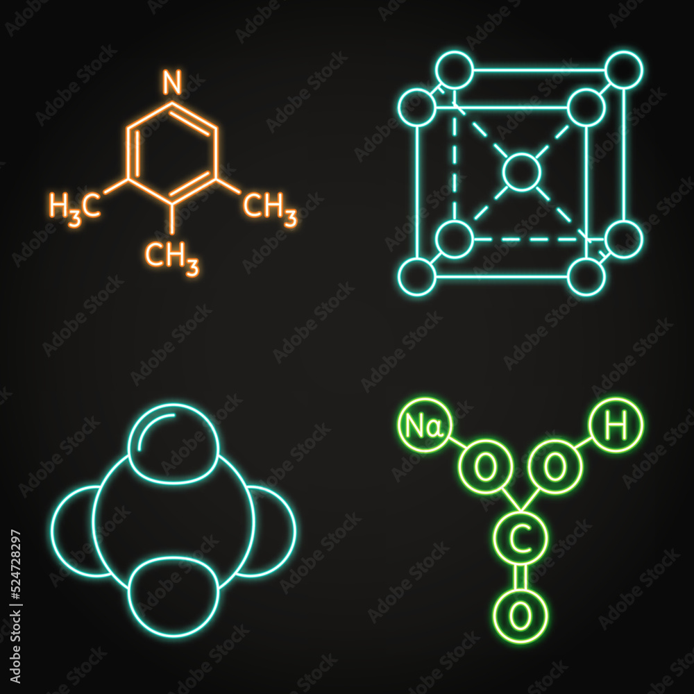 Neon chemistry science icon set Stock Vector | Adobe Stock