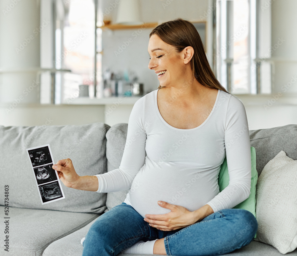 woman ultrasound pregnant mother holding female pregnancy baby belly ...