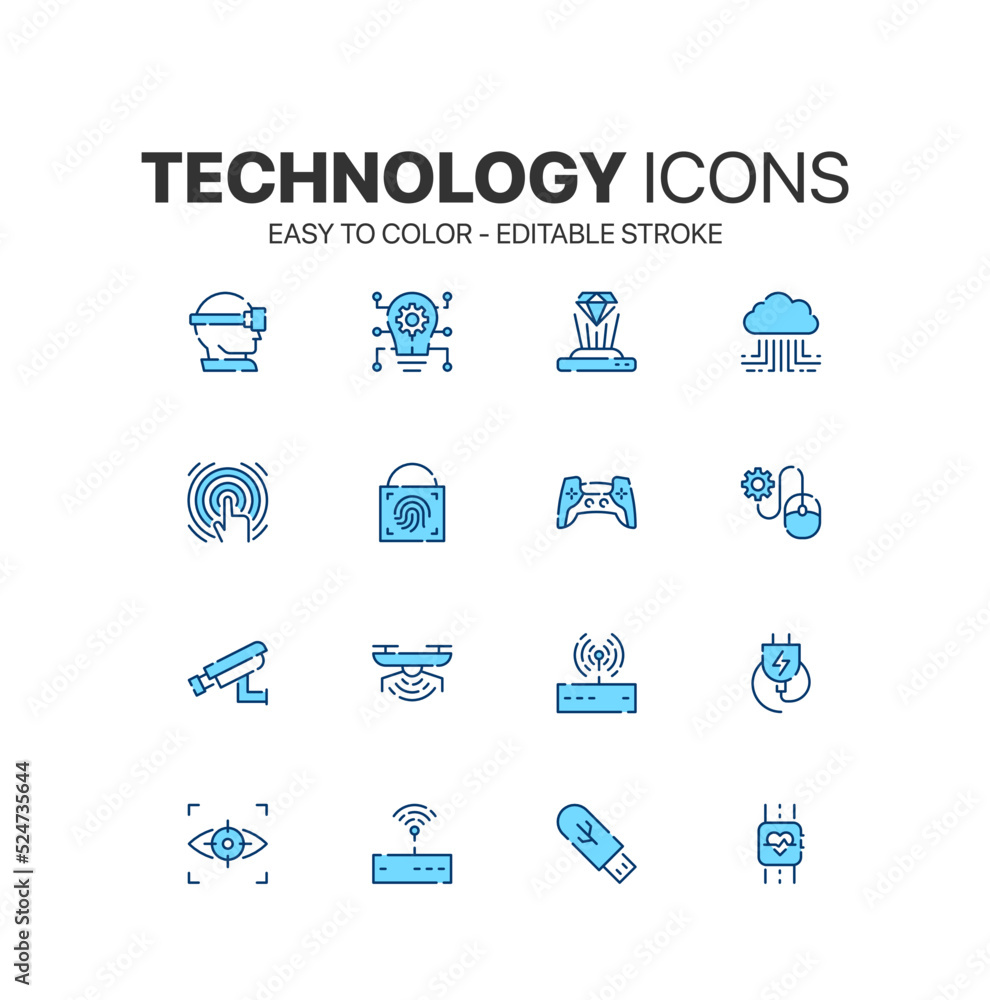 Technology icon vector. Easy to color. IT icon pack. Digital Business ...