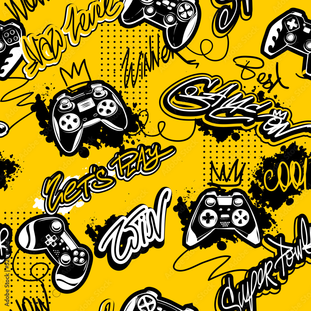 Abstract seamless gamepads pattern. Game pads repeat print on graffiti ...