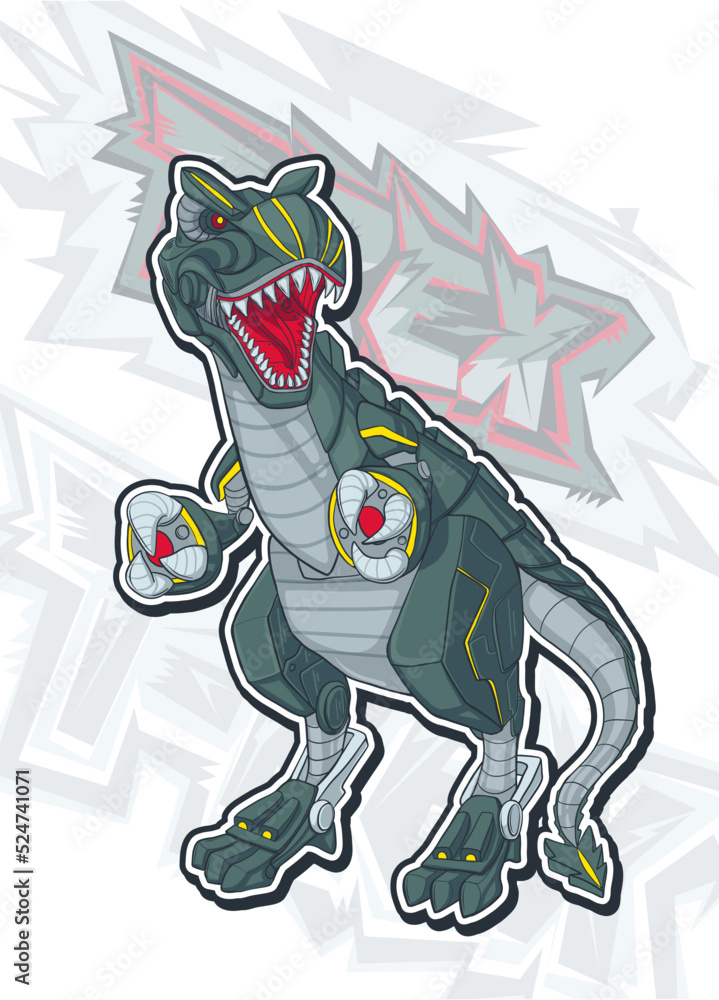 Robotically dragon illustration. Evil robot dinosaur character. Cyborg ...